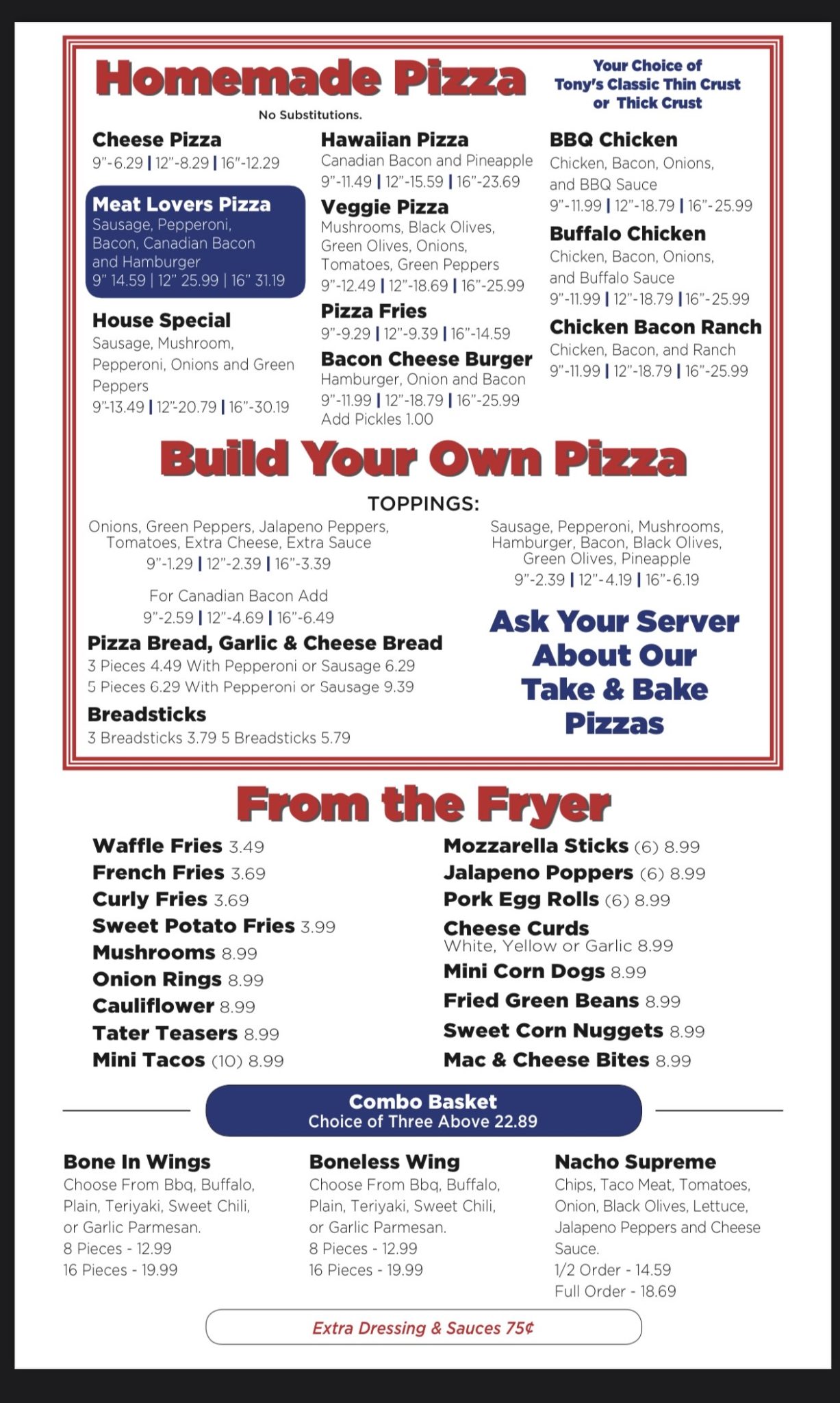 Menu - Tony's RiversideTony’s Riverside