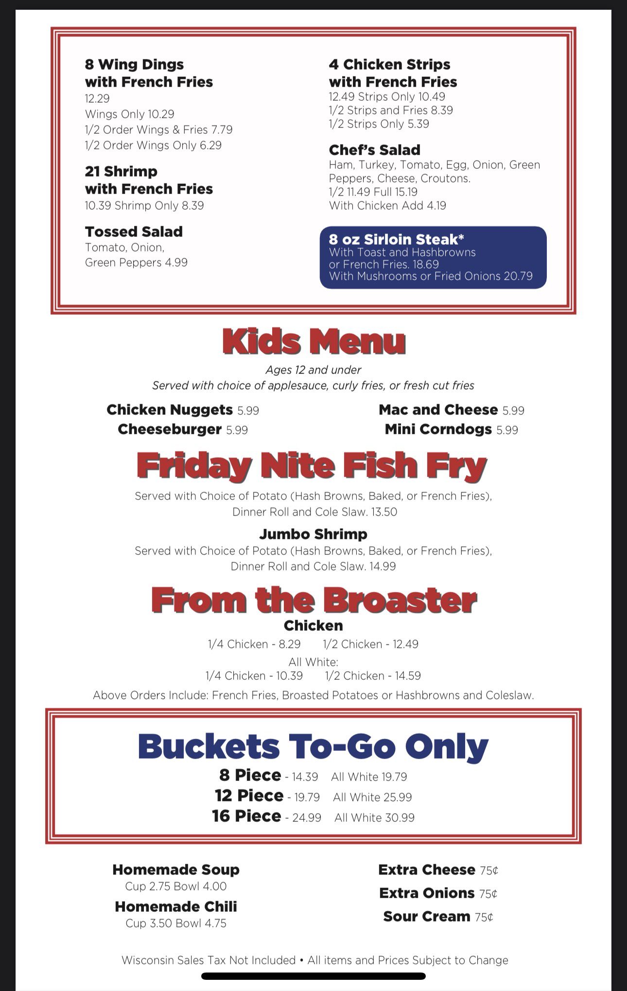 Menu - Tony's RiversideTony’s Riverside