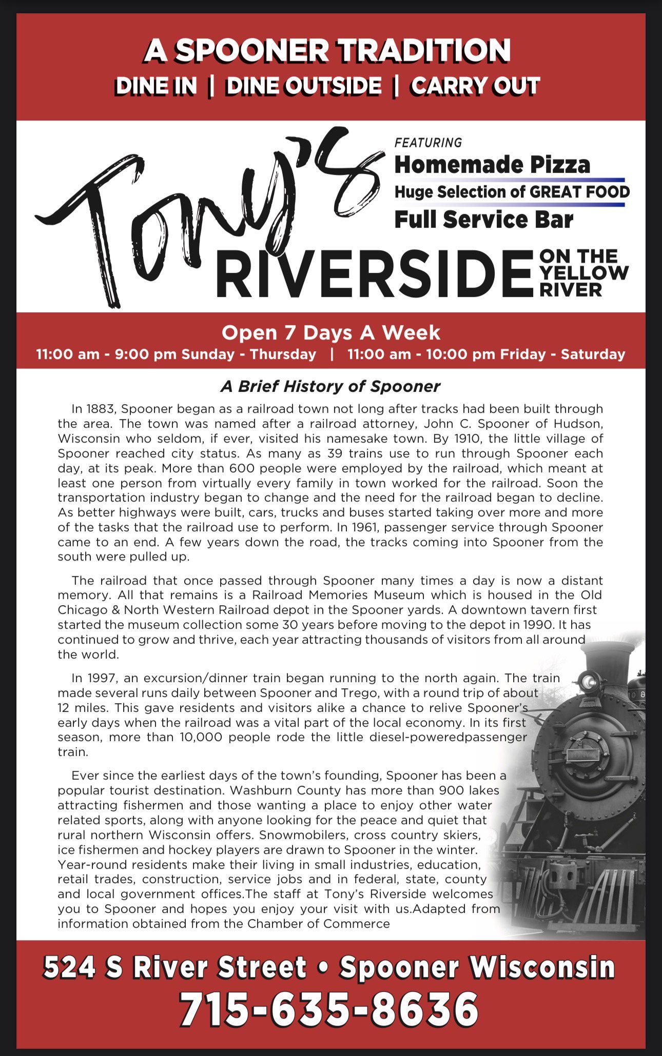 Menu - Tony's RiversideTony’s Riverside